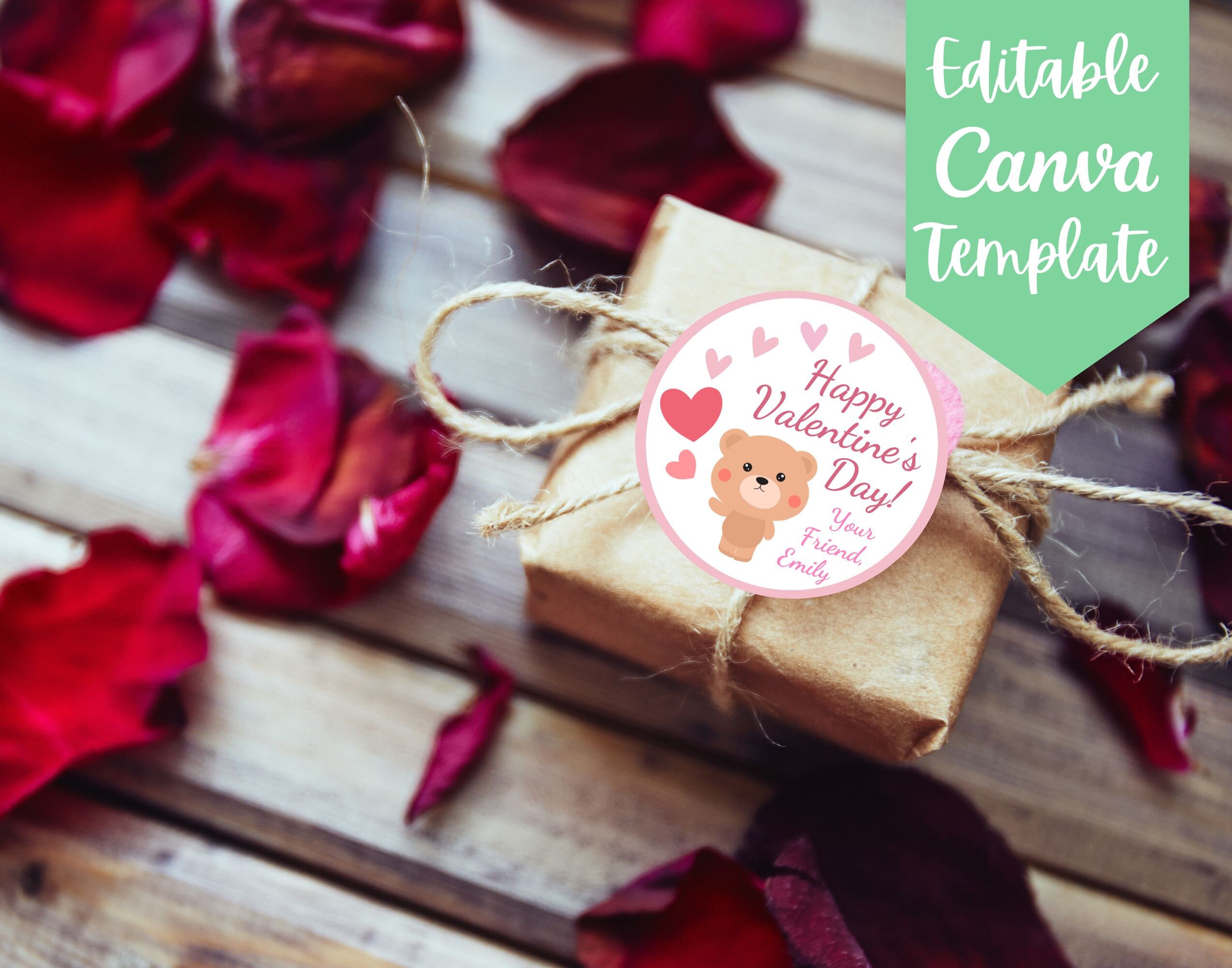 EDITABLE and Printable Valentine's Day Teddy Bear Gift Tag Template ...