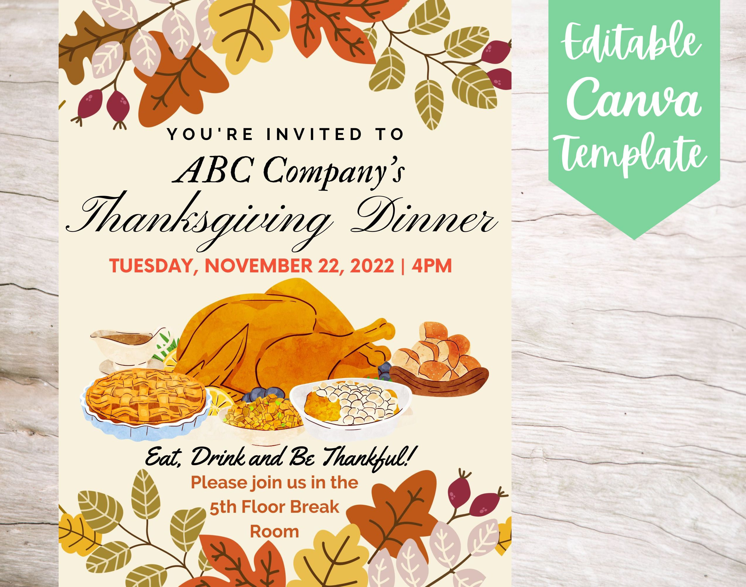 Editable and Printable Company Thanksgiving Dinner Invitation Flyer ...