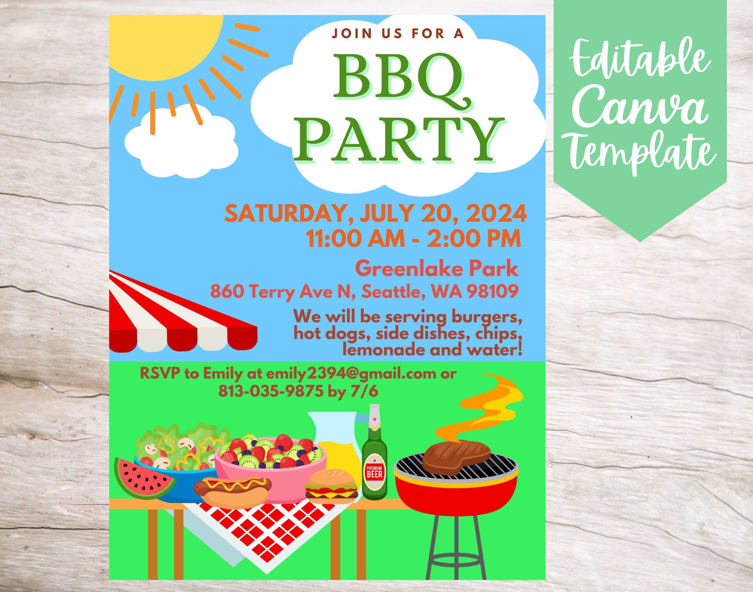 Summer BBQ Party Event Flyer Template, Editable and Printable Instant ...