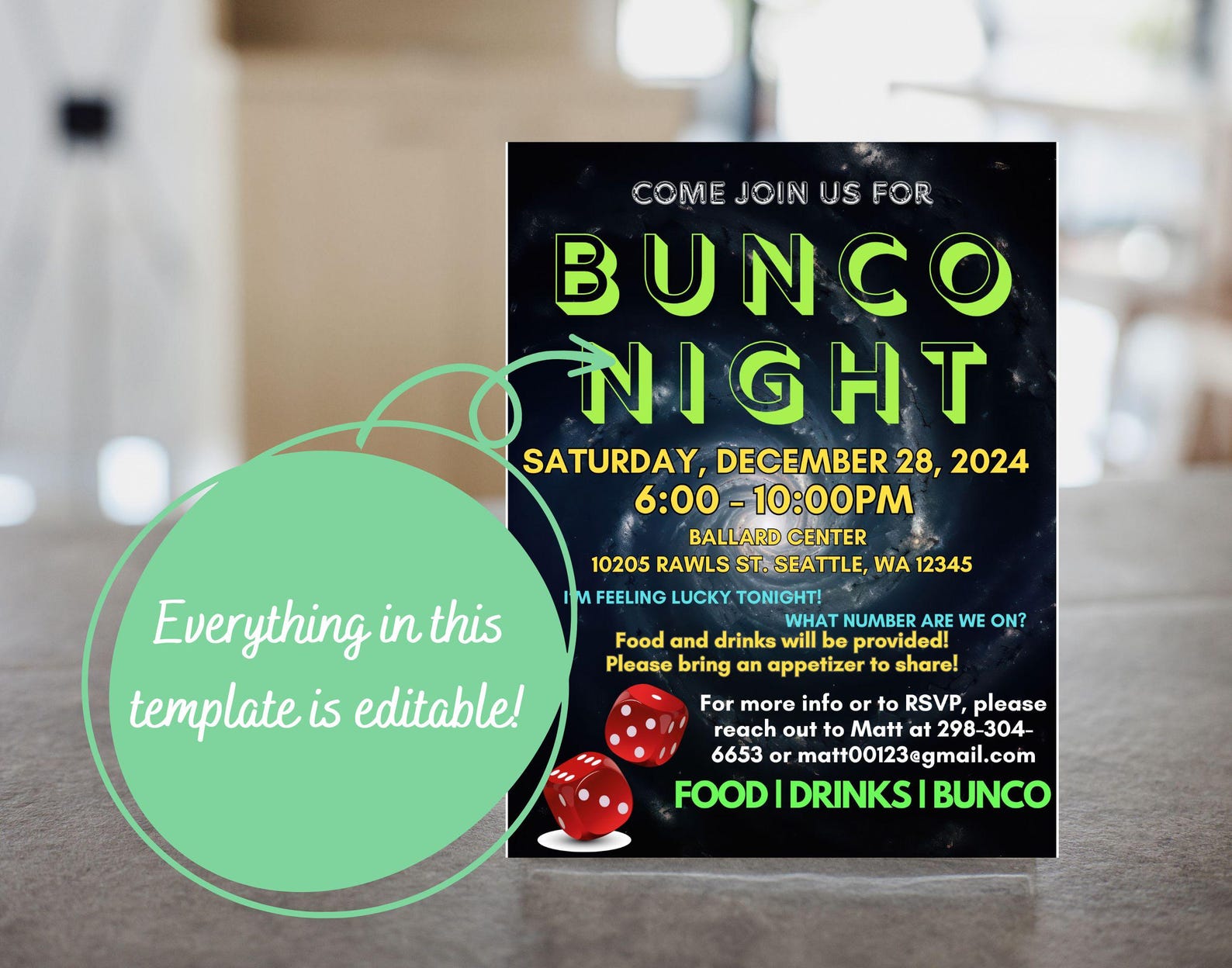 Galaxy Bunco Night Invitation Flyer Template, Editable and Printable ...