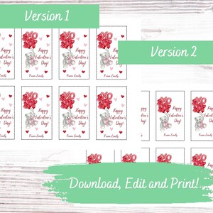 EDITABLE and Printable Valentine's Day Cute Bear Gift Tag - Etsy
