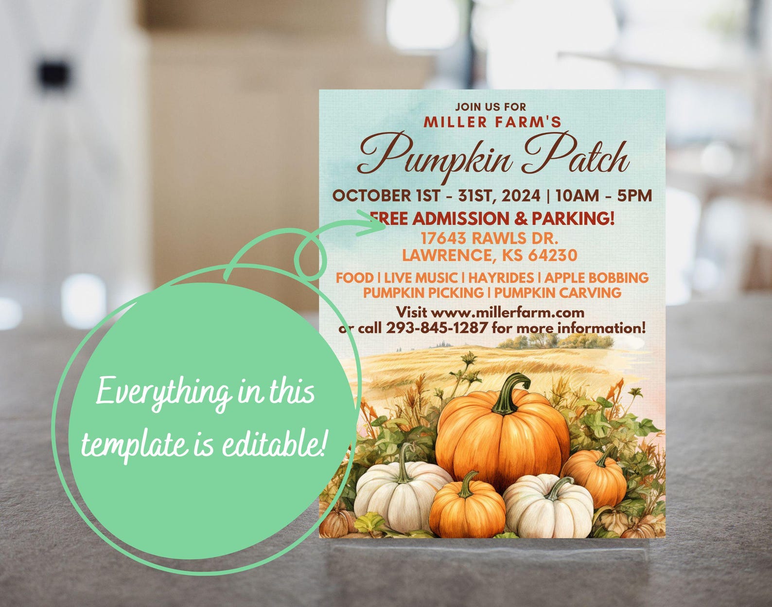 Fall Pumpkin Patch Flyer and Event Sign Template Bundle, Editable and ...