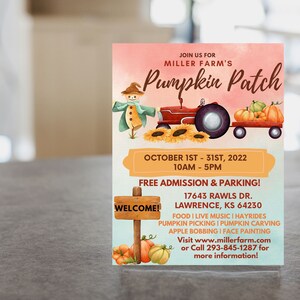 Editable and Printable Fall Pumpkin Patch Invitation Flyer Template ...