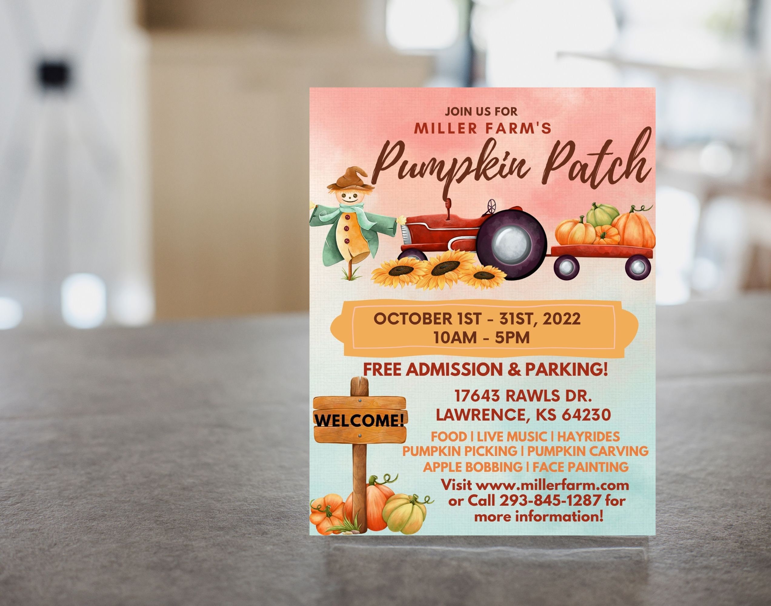 Editable and Printable Fall Pumpkin Patch Invitation Flyer Template ...