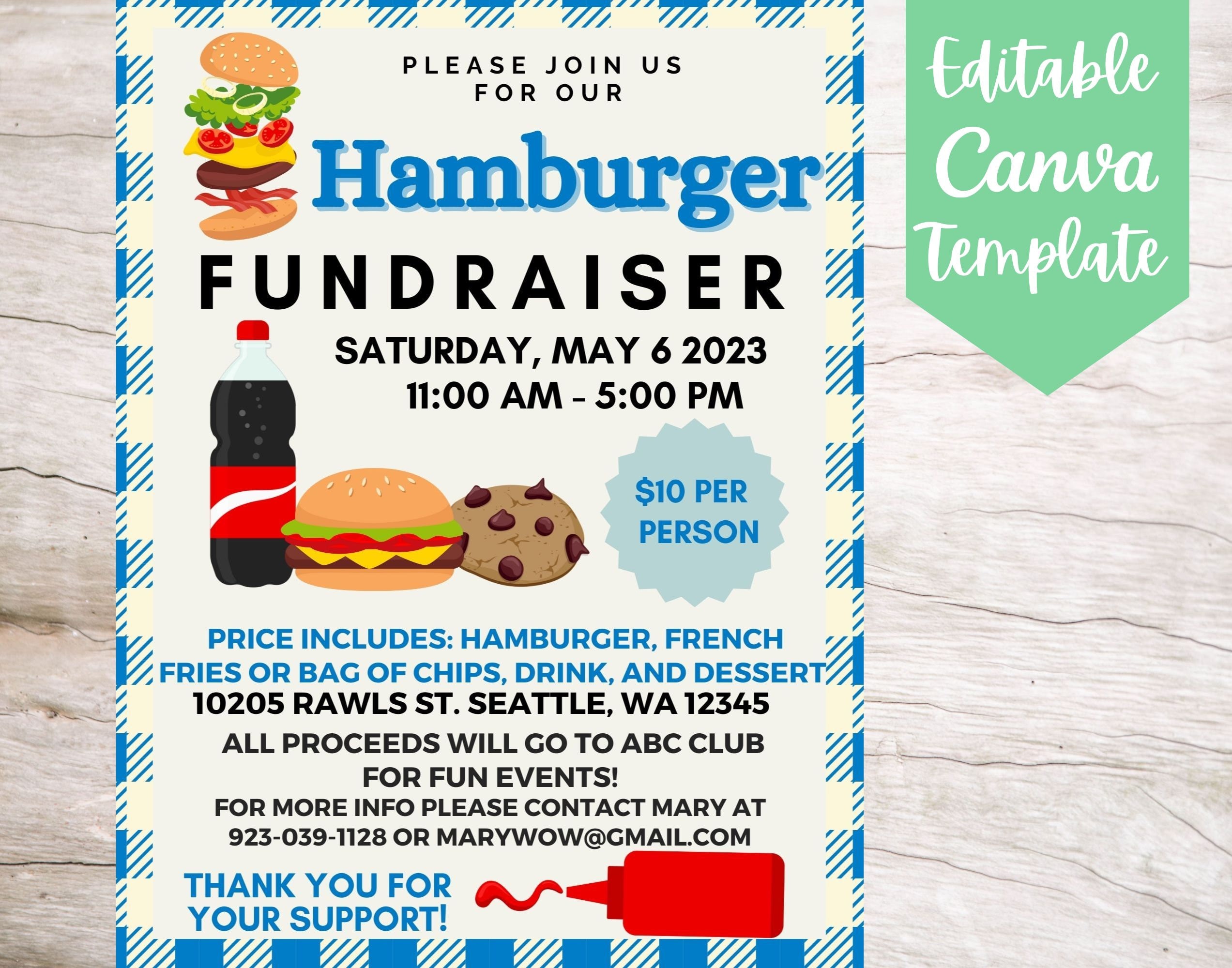 EDITABLE and Printable Hamburger Fundraiser Event Flyer Template ...