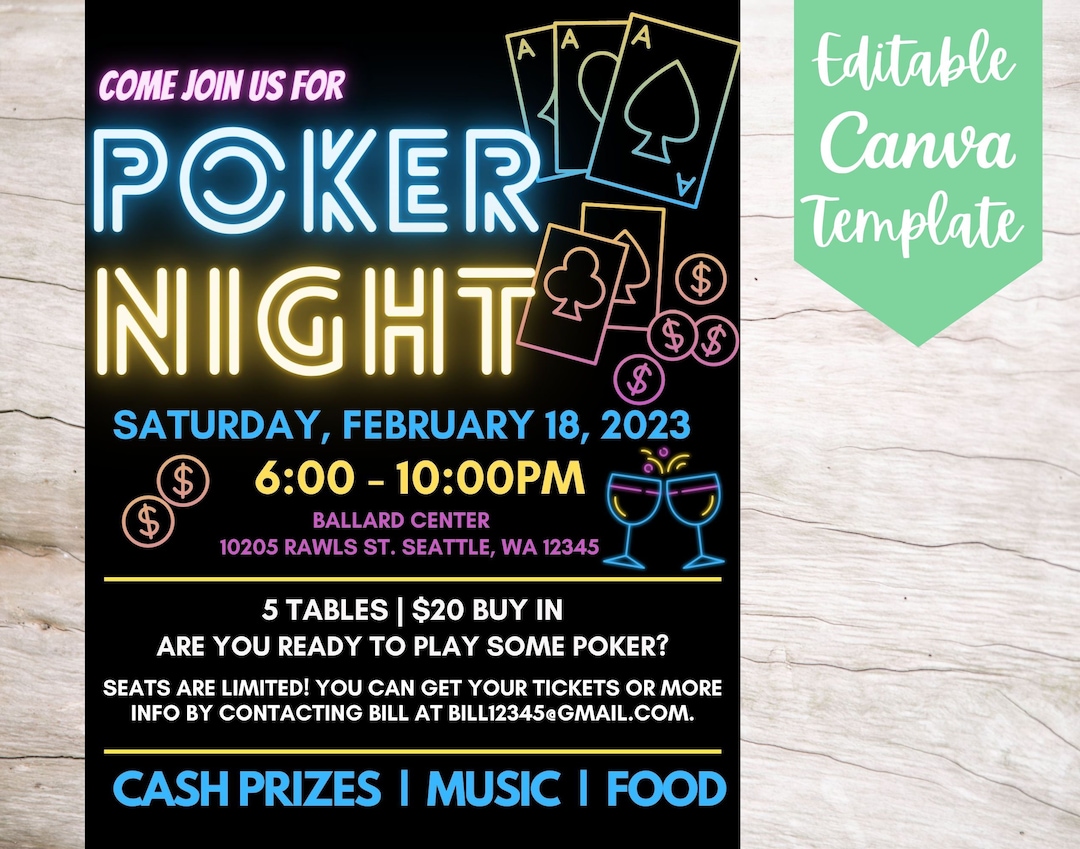 EDITABLE and Printable Neon Poker Night Invitation Flyer Template ...