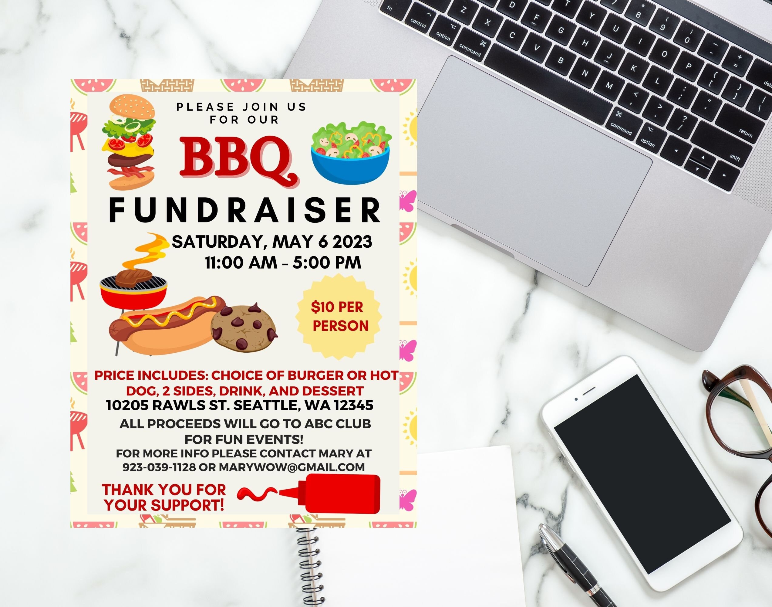 EDITABLE and Printable BBQ Fundraiser Event Flyer Template, Instant ...