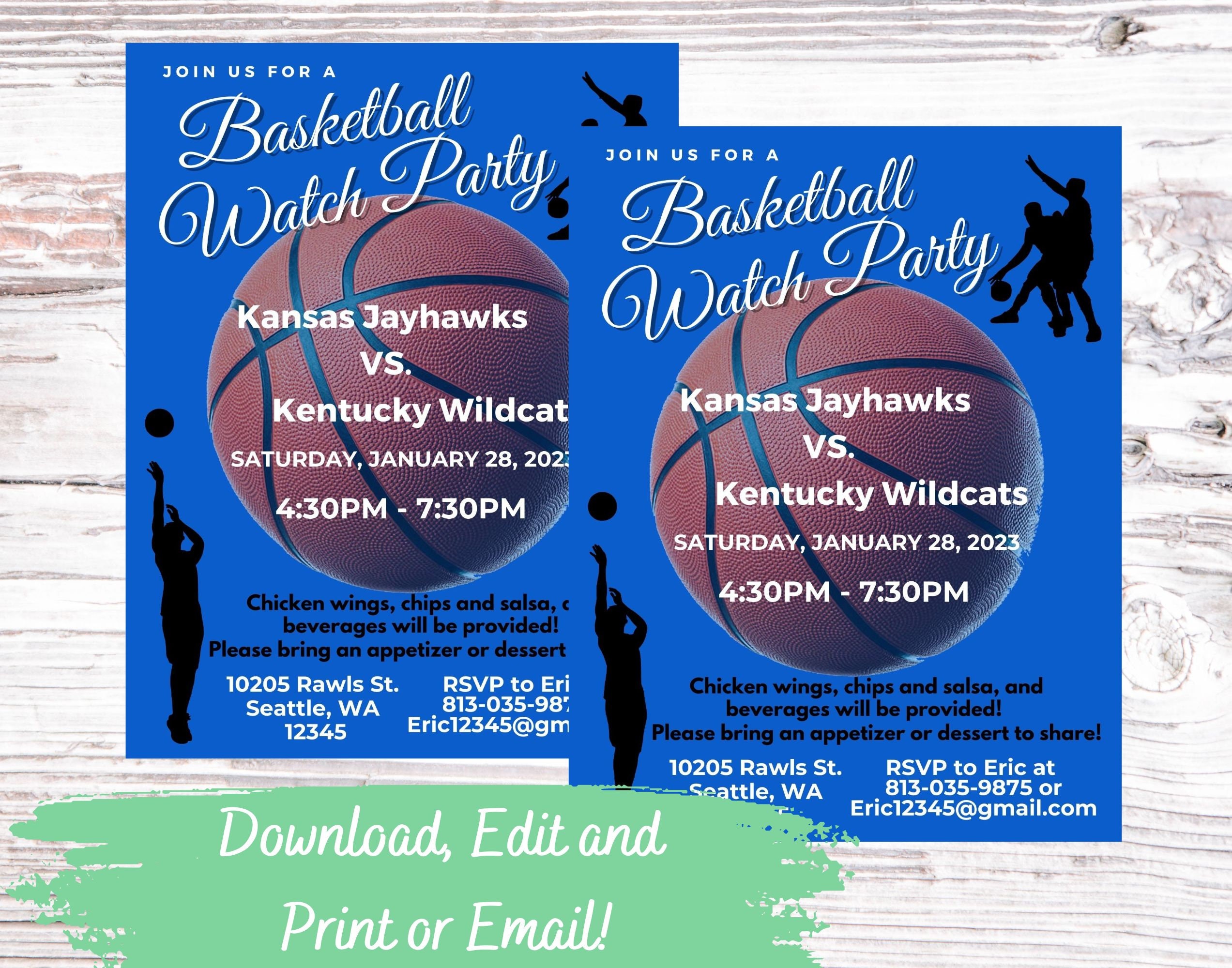 EDITABLE and Printable White Black Basketball Watch Party Flyer ...