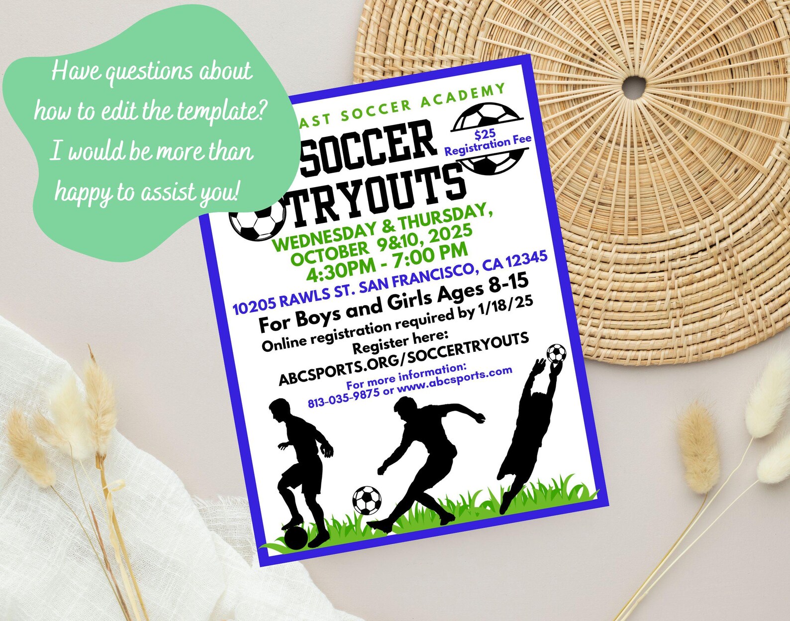 School Soccer Tryouts Invitation Flyer Template, Editable and Printable ...