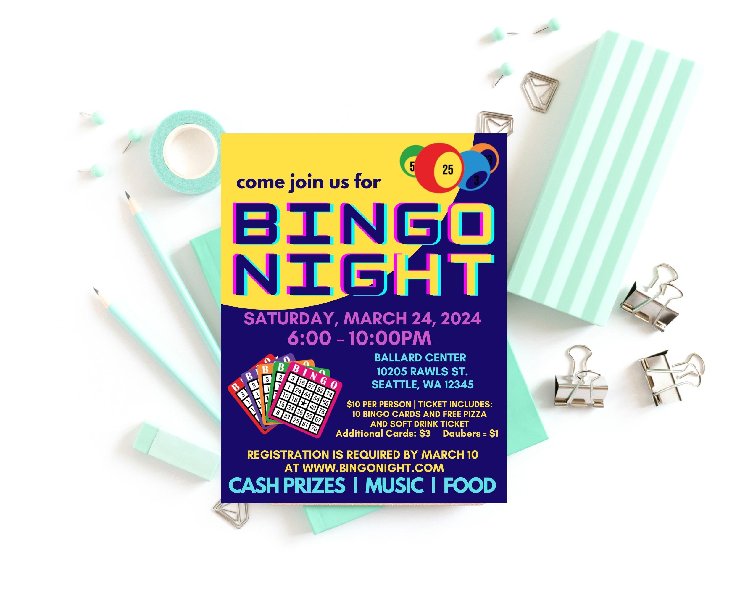Bingo Night Event Invitation Flyer Template (editable and Printable ...