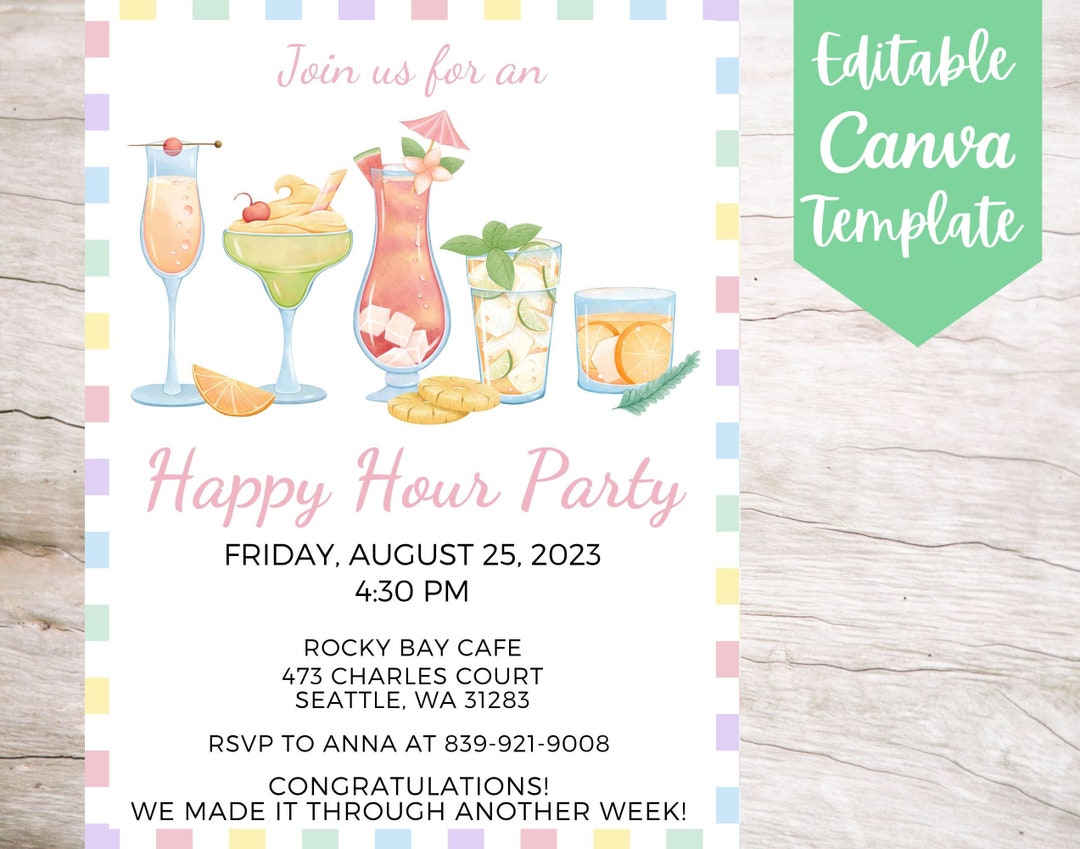 EDITABLE and Printable Happy Hour Party Event Invitation Template ...