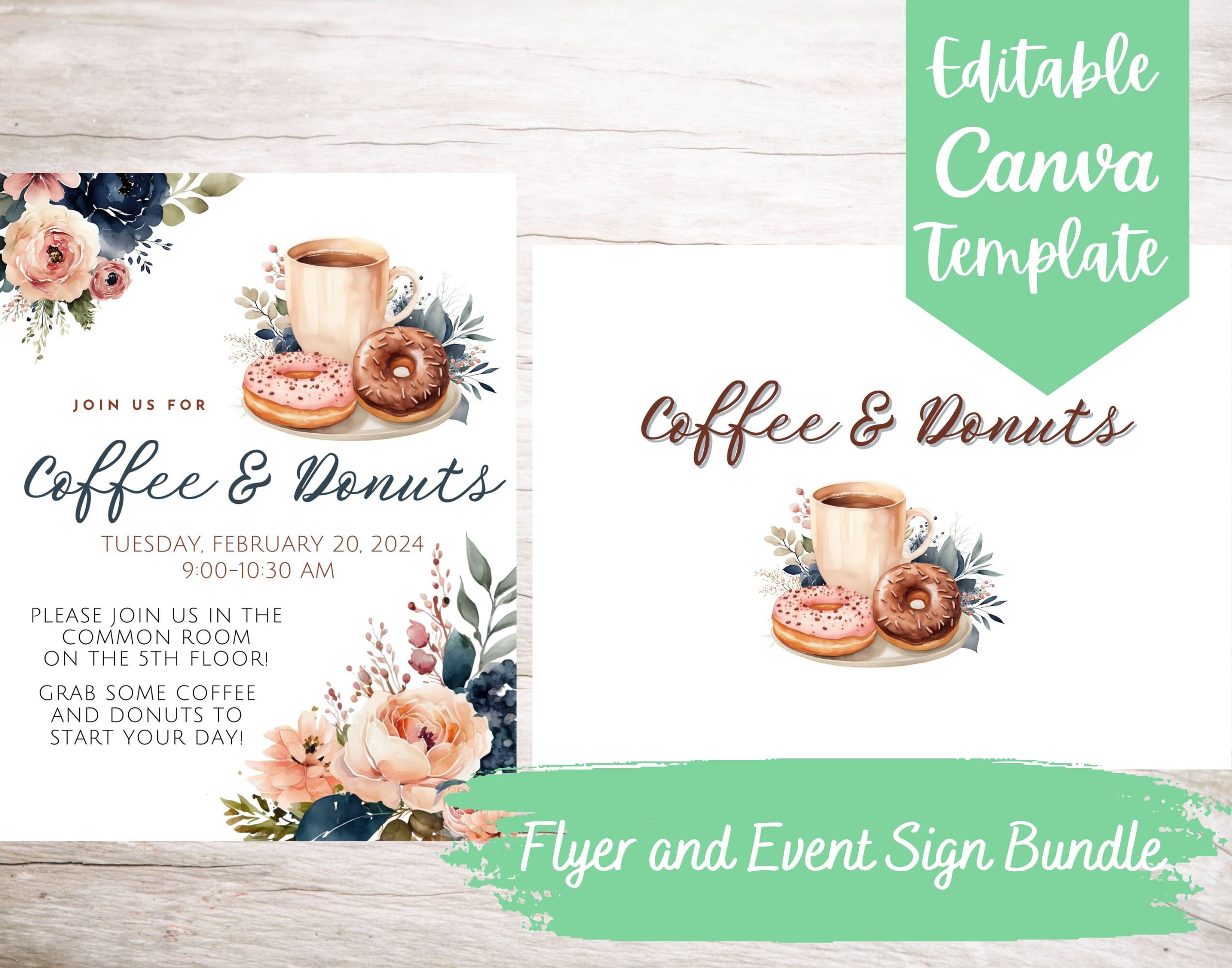 Coffee and Donuts Event Flyer and Event Sign Template Bundle (editable ...