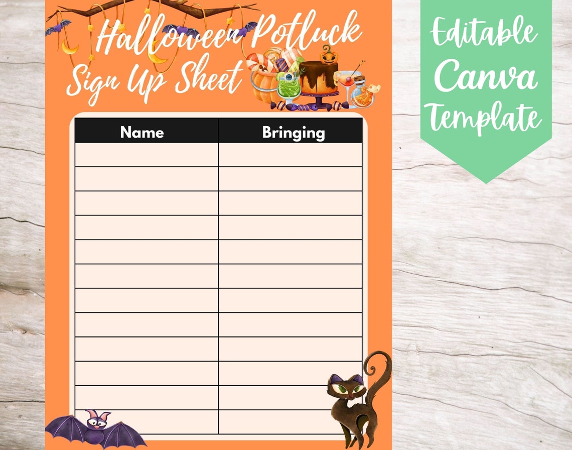 EDITABLE and Printable Halloween Potluck Sign up Sheet Template ...