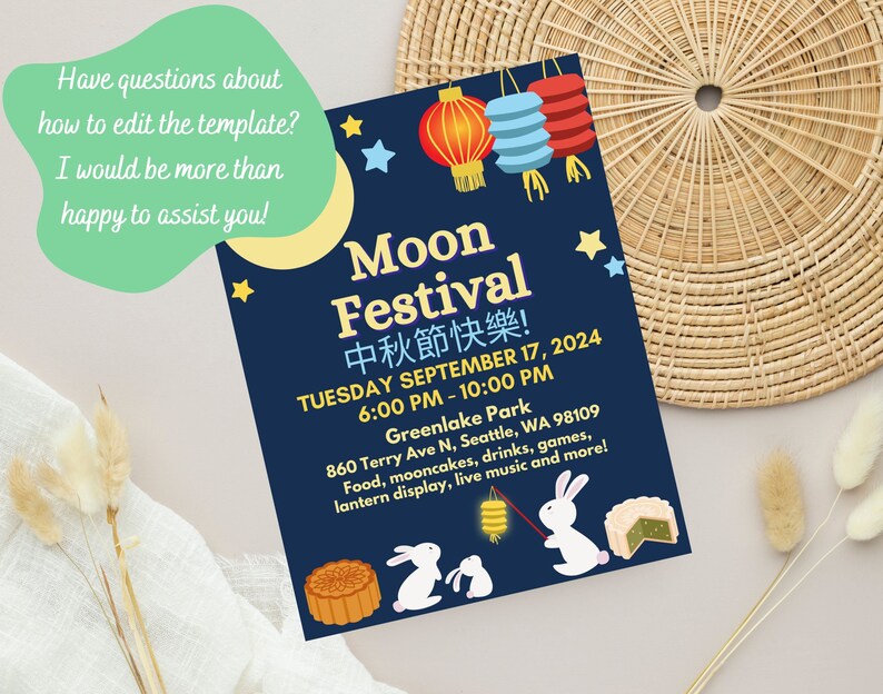Moon Festival Event Invitation Flyer Template, Editable and Printable ...