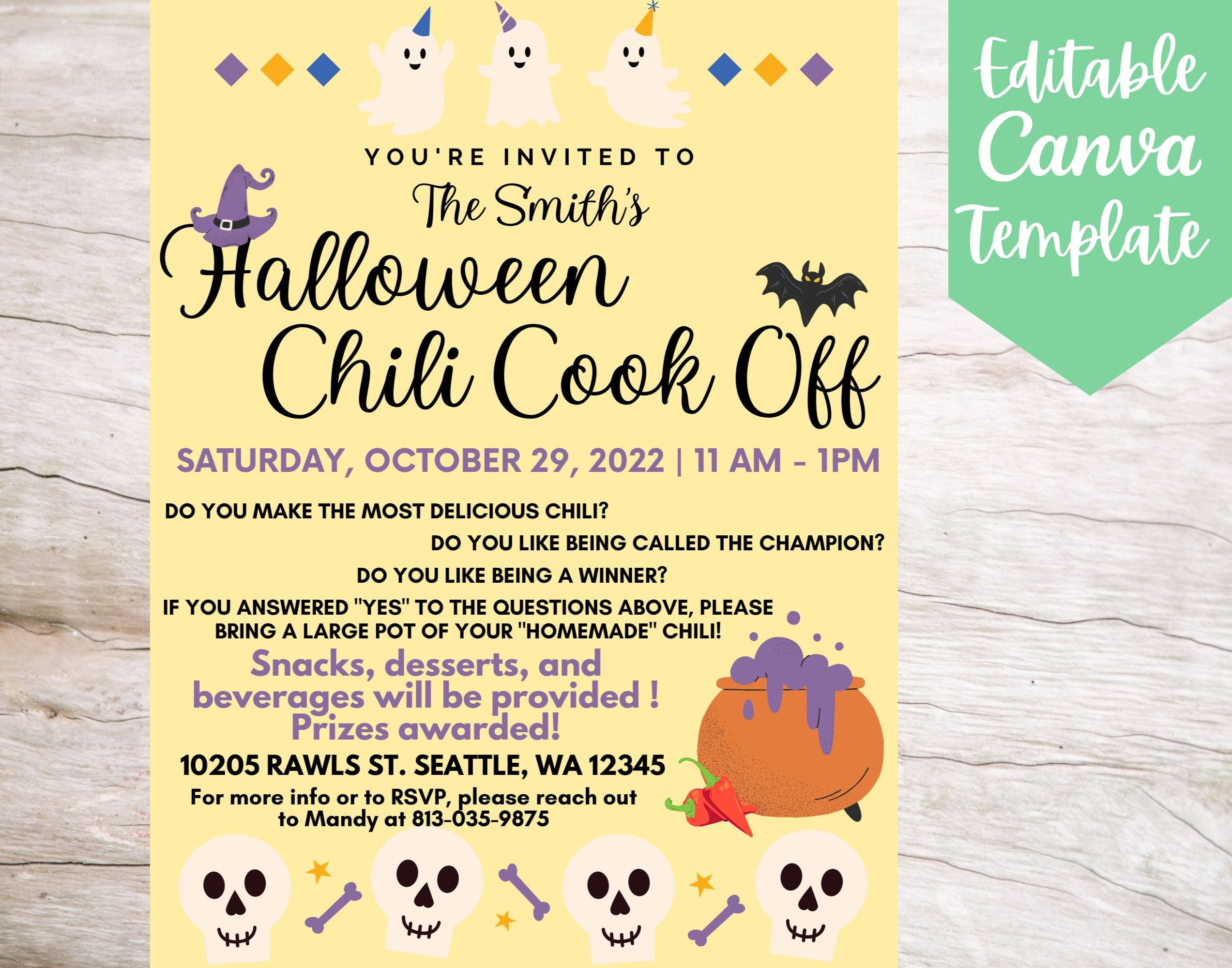 Editable And Printable Halloween Chili Cook Off Invitation Etsy Finland