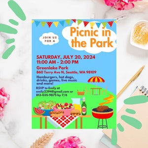 Summer Picnic in the Park Event Flyer Template, Editable and Printable ...