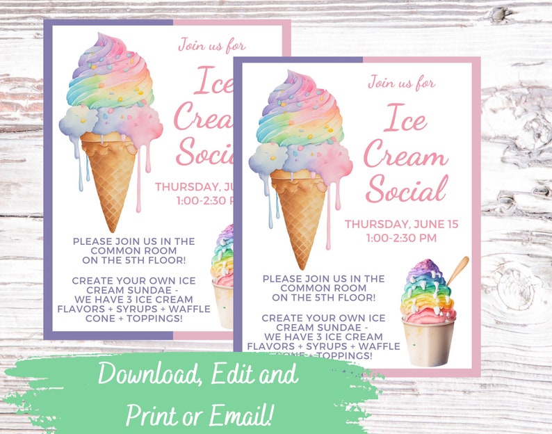EDITABLE and Printable Ice Cream Social Flyer Invitation Template ...
