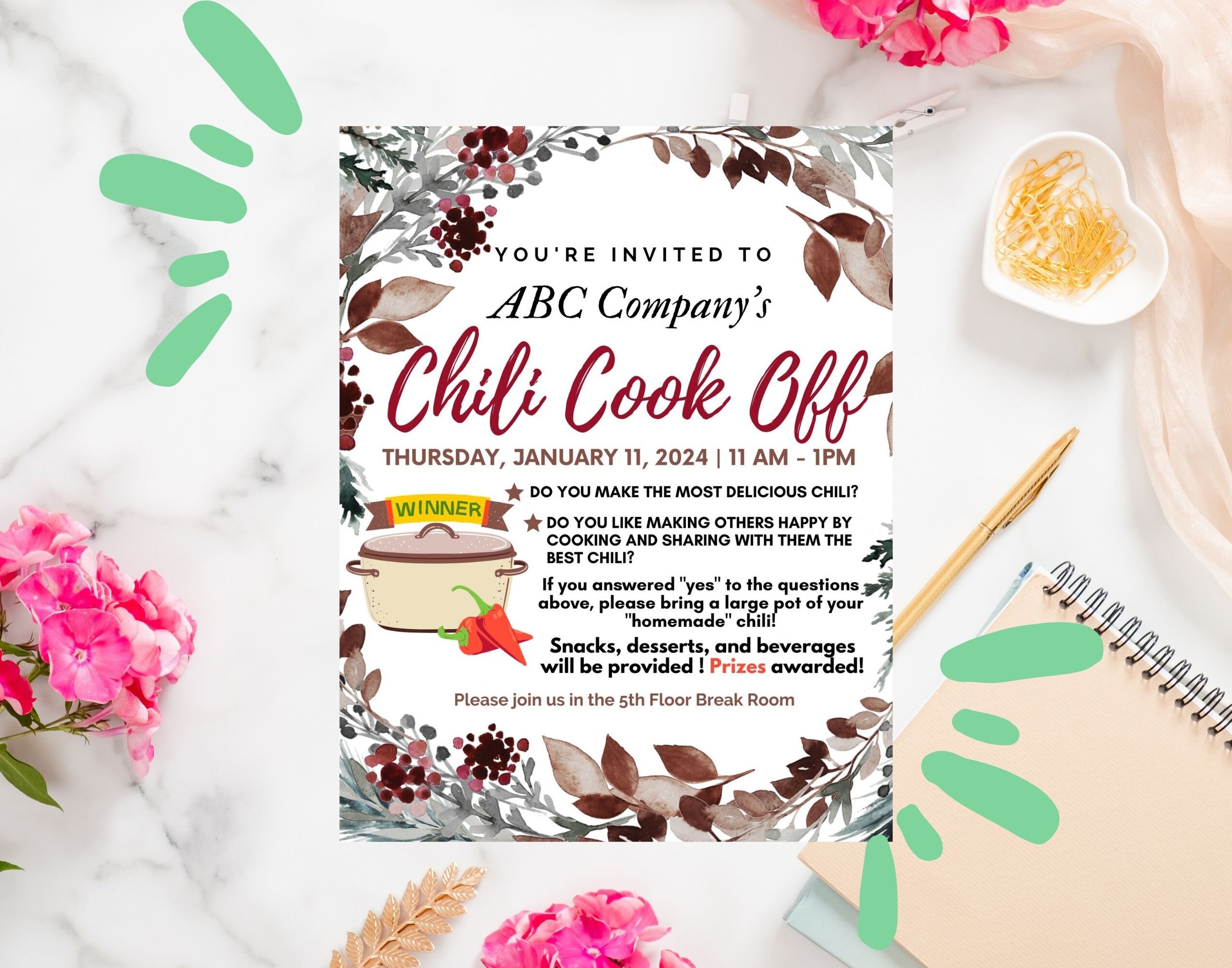 Chili Cook off Event Flyer Template, Winter Season Chili Cook off ...