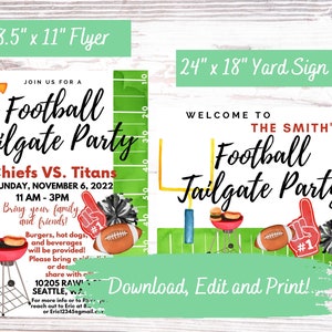 Editable and Printable Football Tailgate Party Flyer and Yard Sign ...