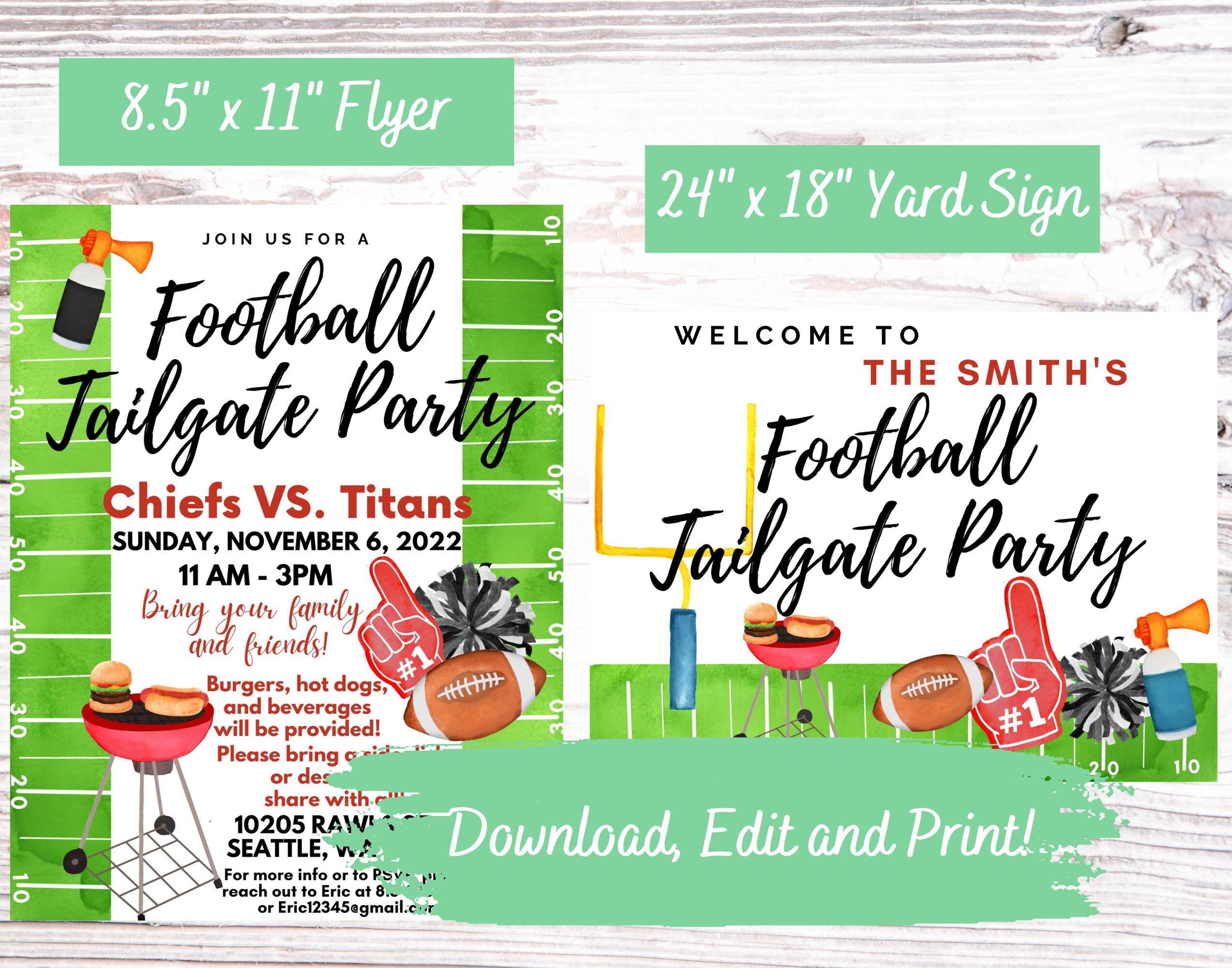 Editable and Printable Football Tailgate Party Flyer and Yard - Etsy