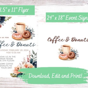 Coffee and Donuts Event Flyer and Event Sign Template Bundle (editable ...
