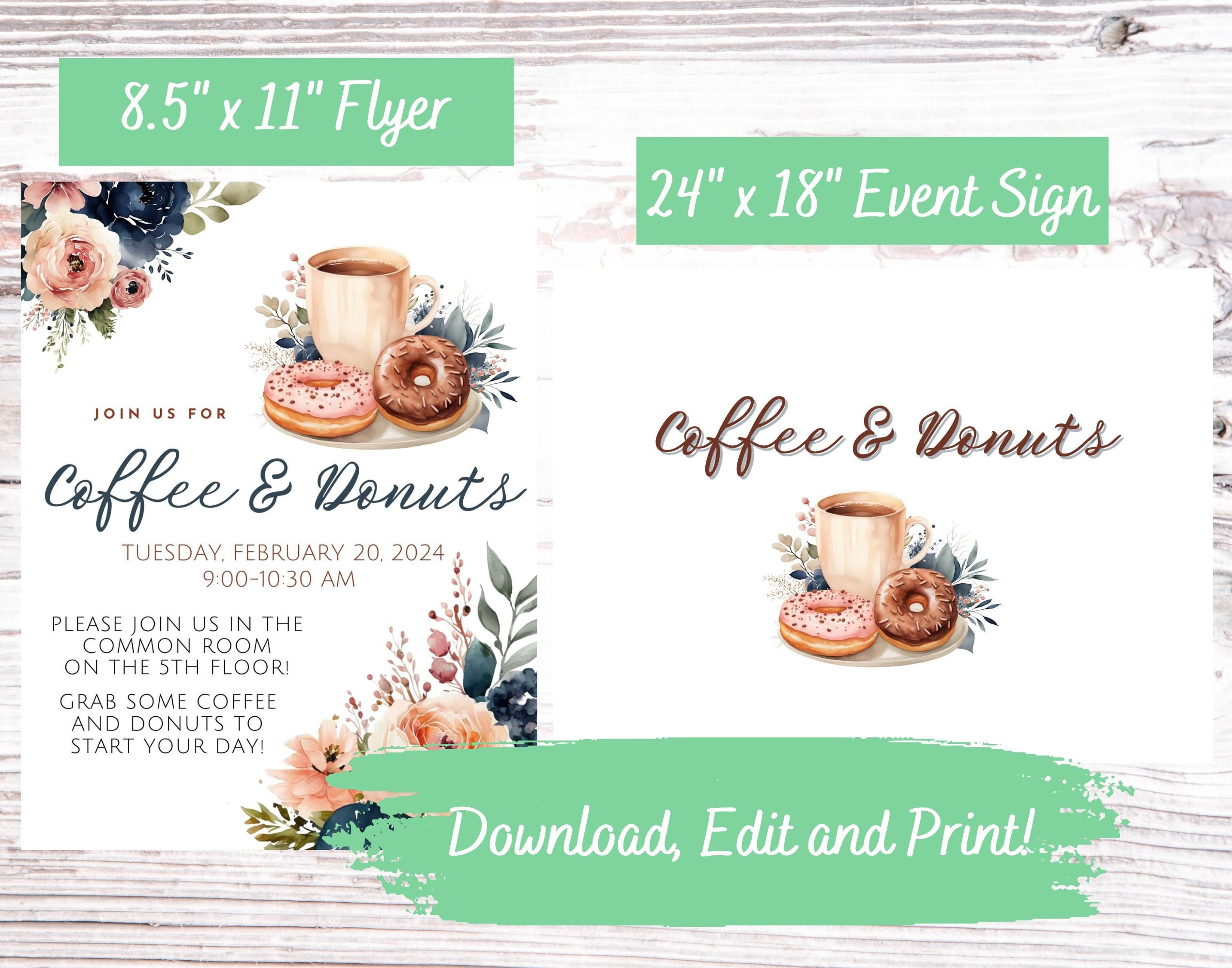 Coffee and Donuts Event Flyer and Event Sign Template Bundle (editable ...