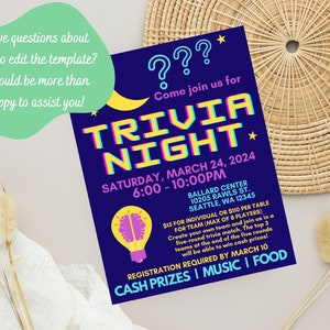 Trivia Night Event Invitation Flyer Template (editable and Printable ...