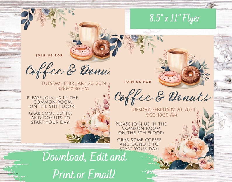 Coffee and Donuts Event Flyer Template (editable and Printable Digital ...