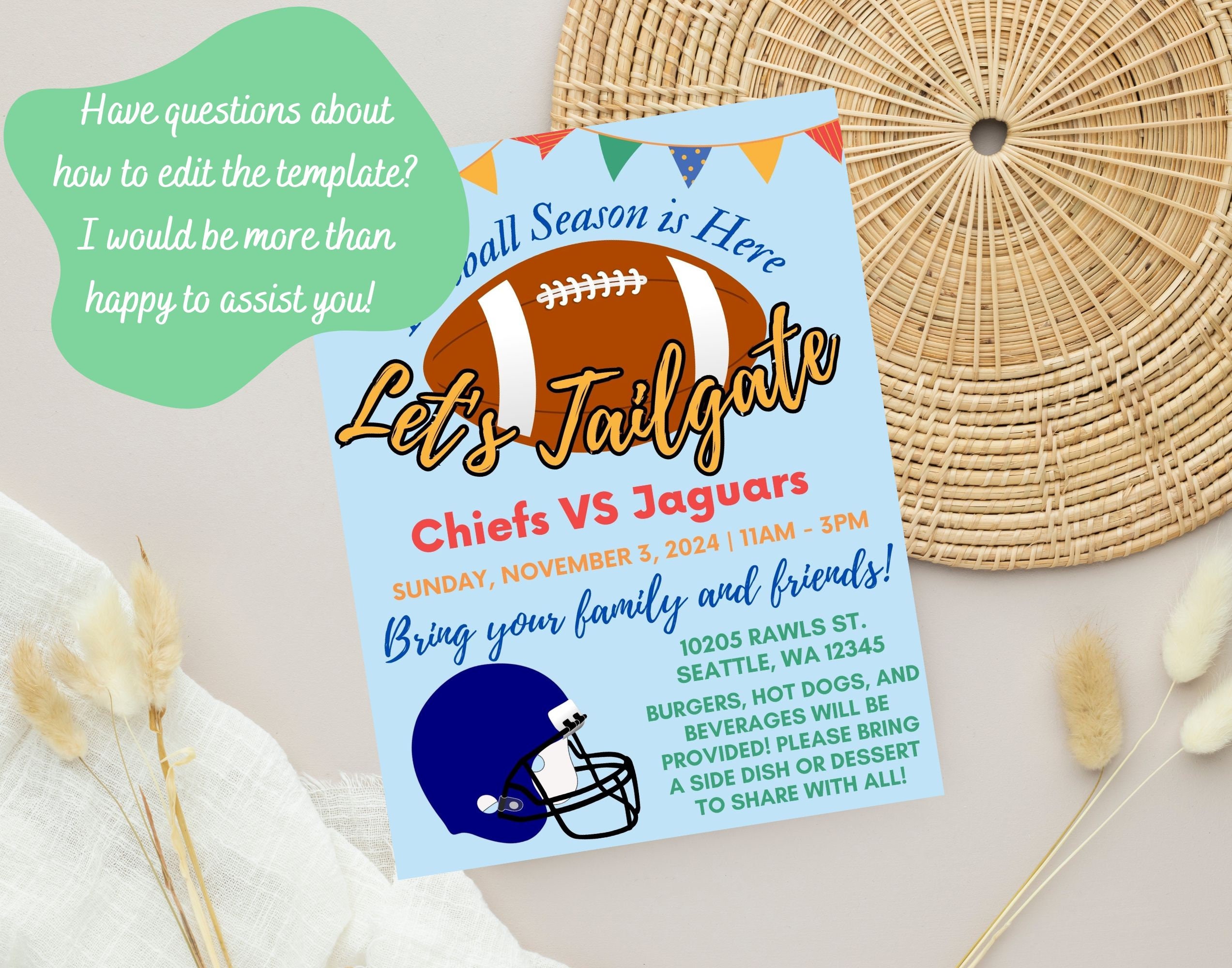 Editable and Printable Football Tailgate Party Invitation Flyer ...
