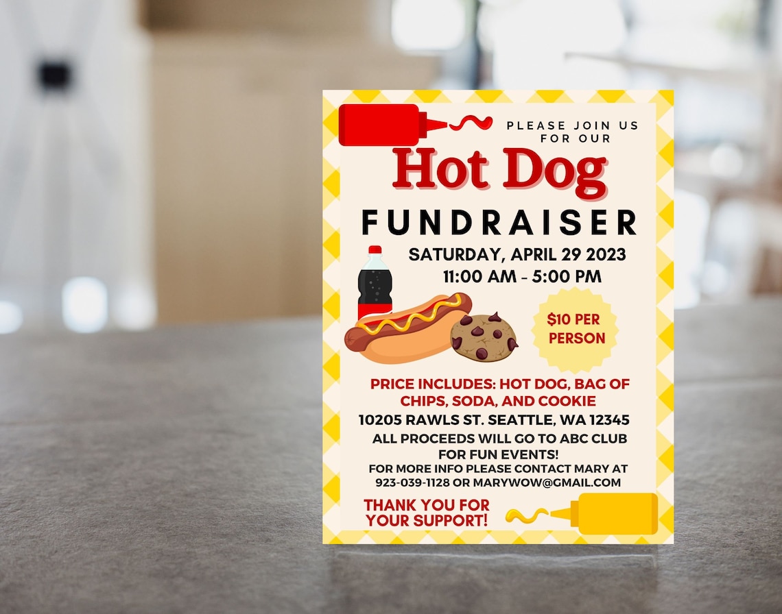 EDITABLE and Printable Hot Dog Fundraiser for Organization Flyer ...