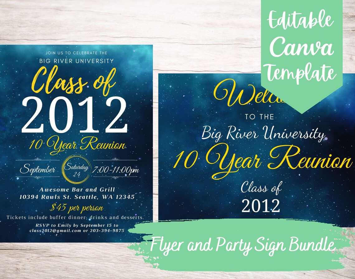 EDITABLE and Printable College and High School Reunion Flyer and Party ...