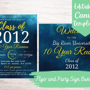 EDITABLE and Printable College and High School Reunion Flyer and Party ...