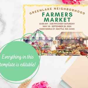 Farmers Market Event Sign Template, Editable and Printable Instant ...