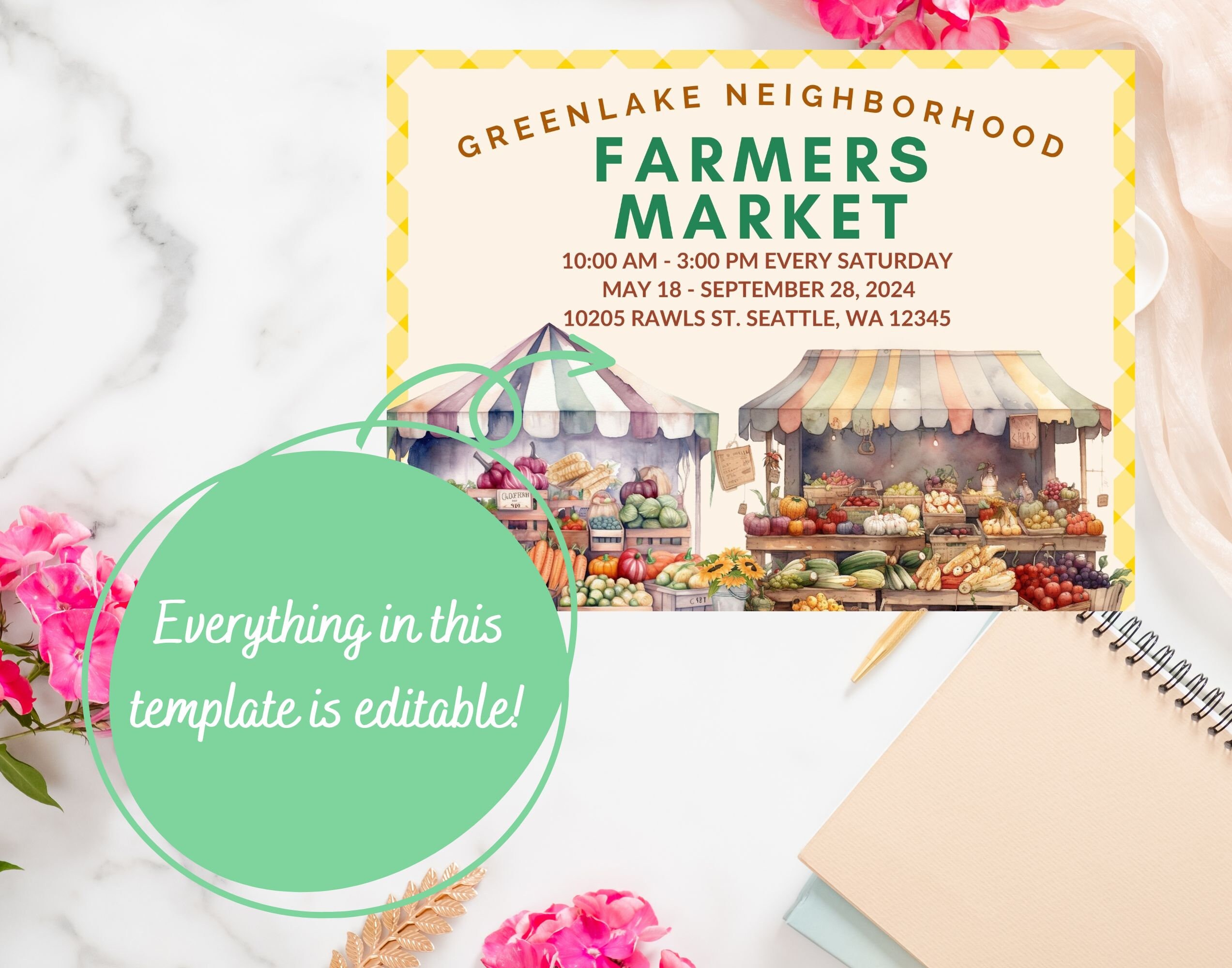 Farmers Market Event Sign Template, Editable and Printable Instant ...