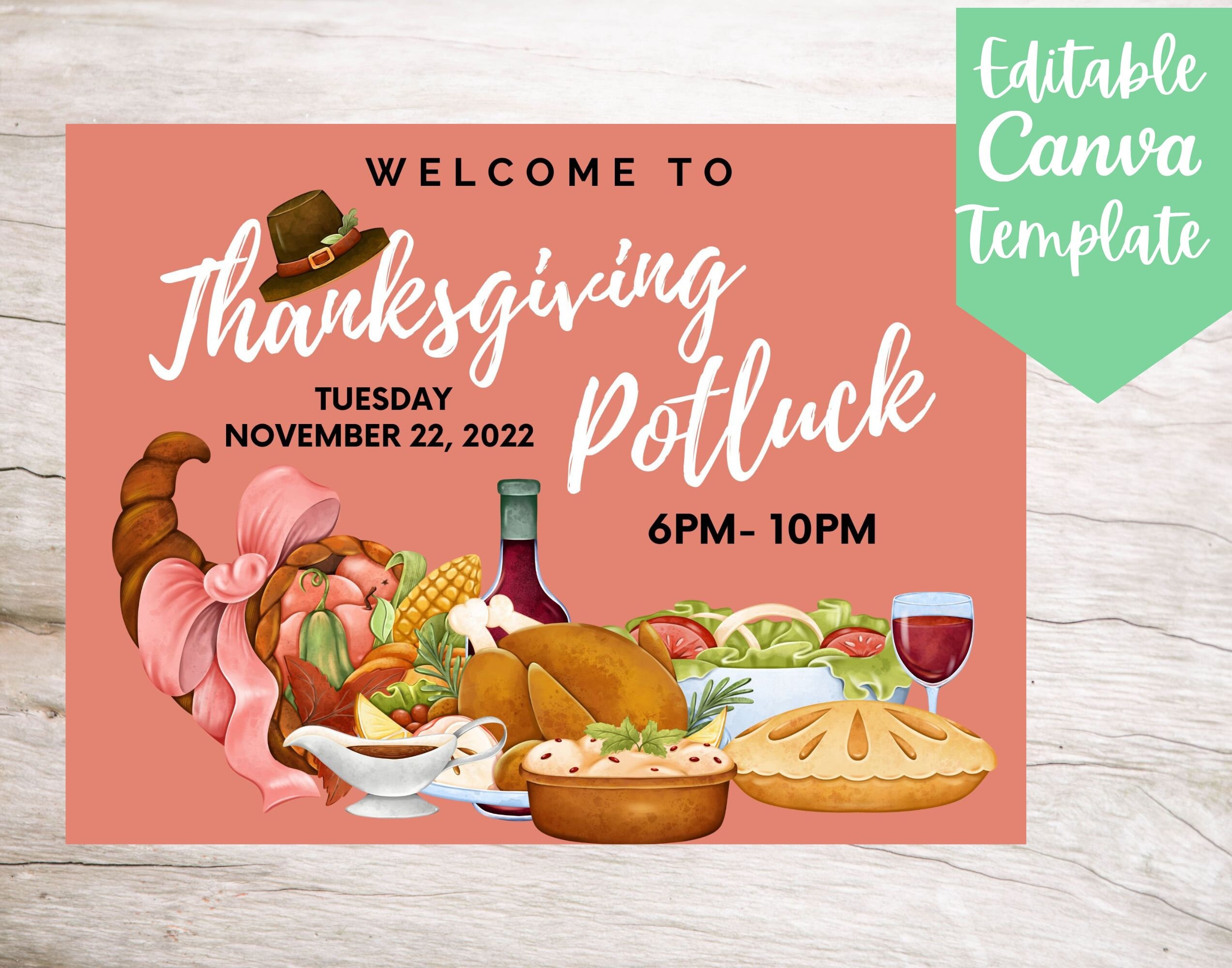 Editable and Printable Thanksgiving Potluck Dinner Yard Sign Template ...