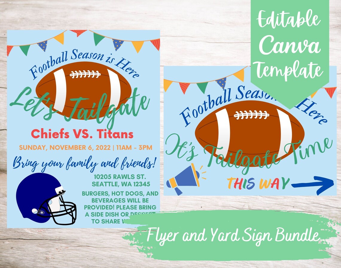 Editable and Printable Football Tailgate Party Flyer and Yard Sign ...