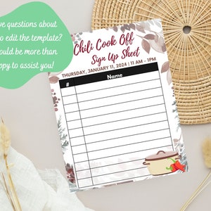 EDITABLE and Printable Winter Chili Cook off Flyer and Sign up Sheet ...