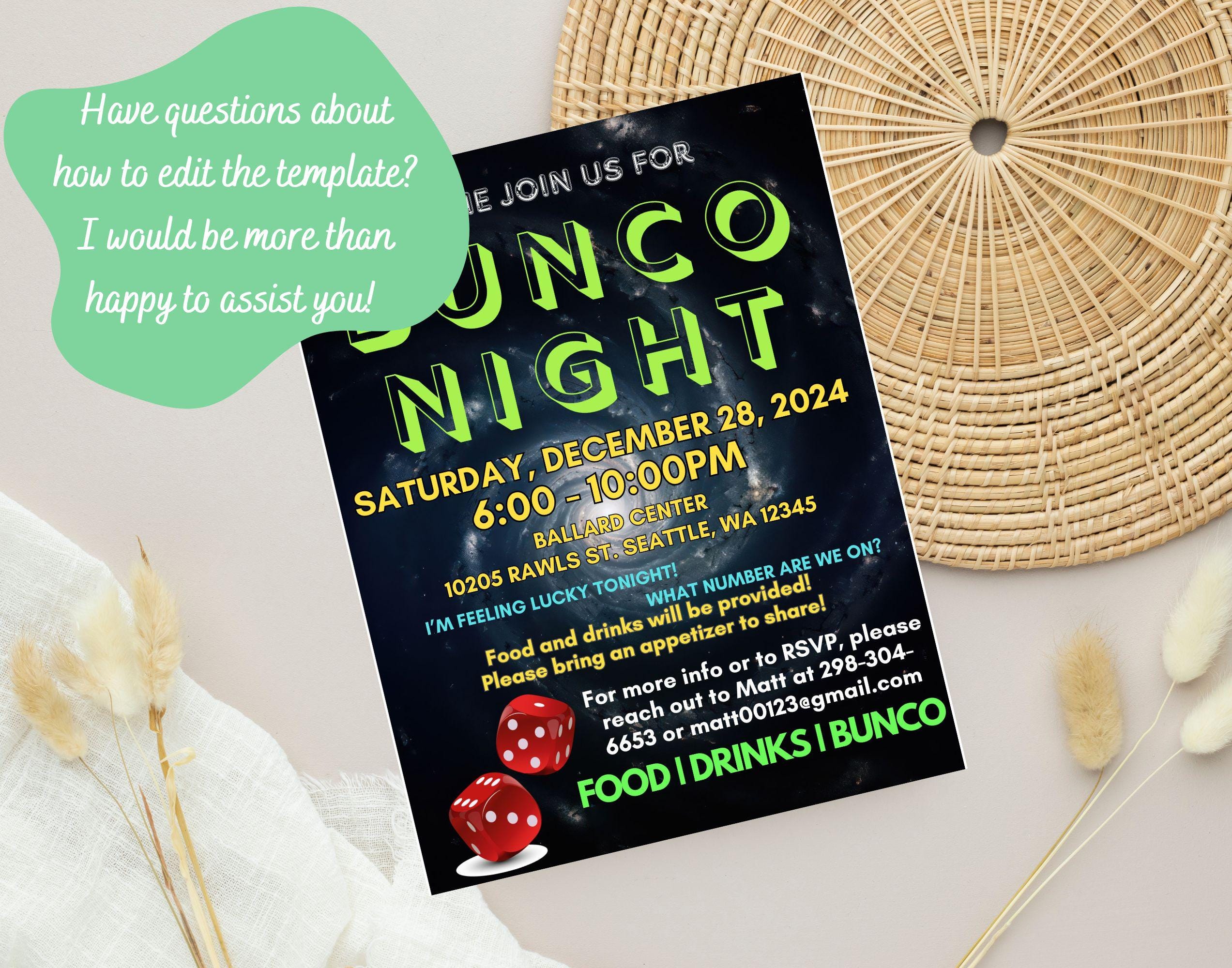 Galaxy Bunco Night Invitation Flyer Template, Editable and Printable ...