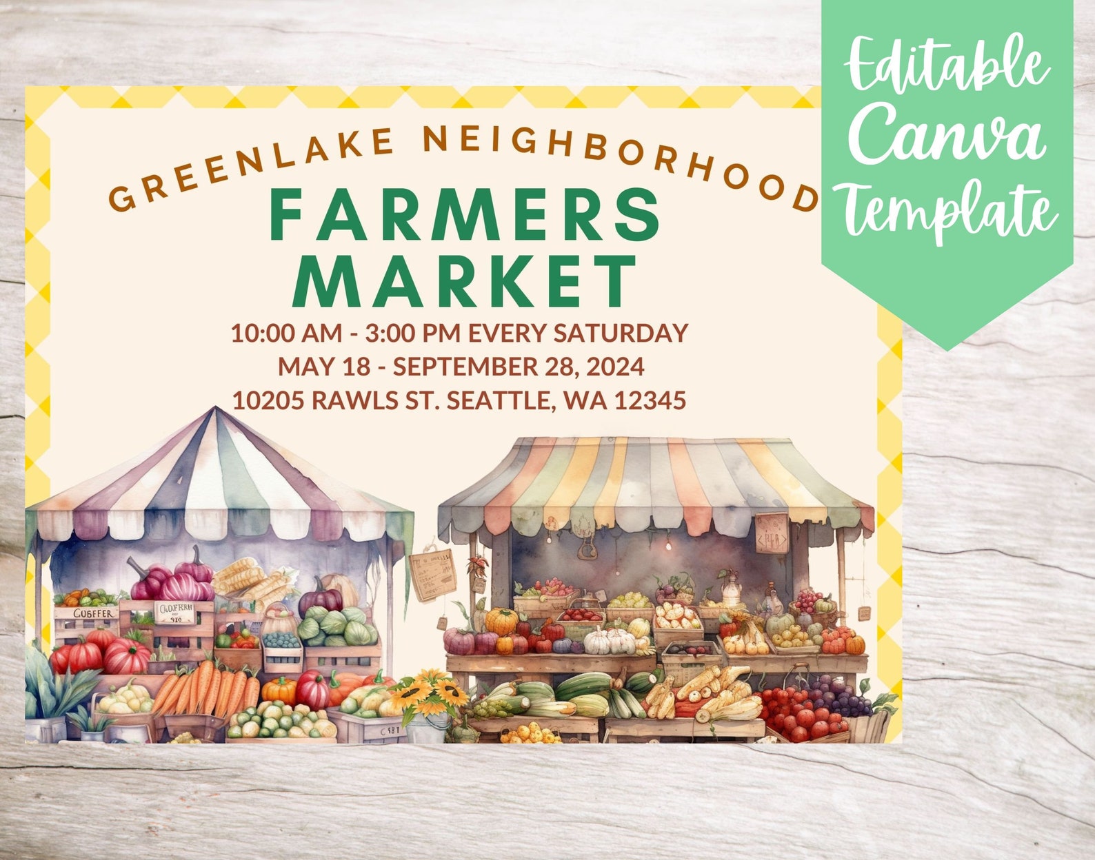 Farmers Market Event Sign Template, Editable and Printable Instant ...