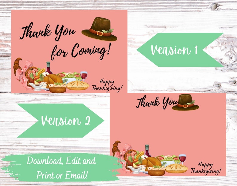 EDITABLE and Printable Thanksgiving Potluck Event Thank You Flat Cards ...