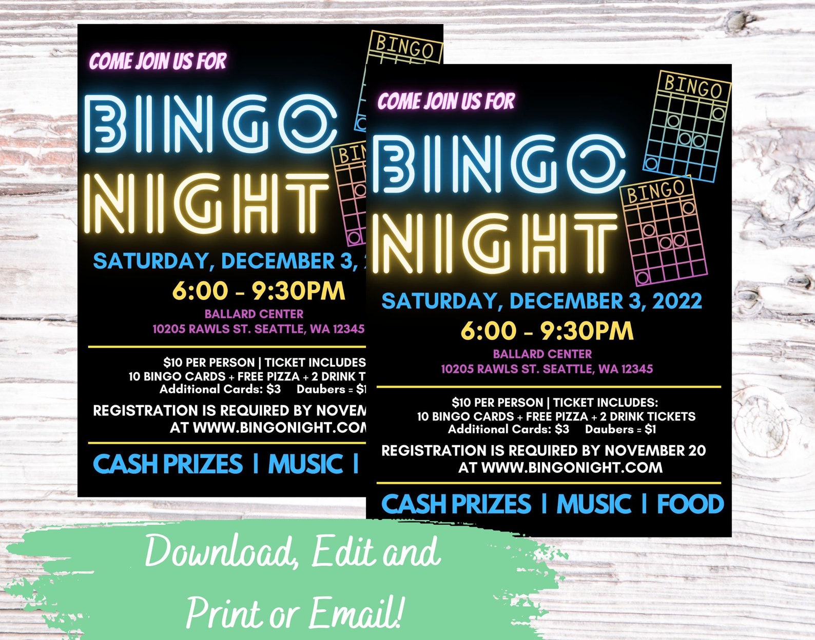 Editable and Printable Bingo Night Event Invitation Flyer Template ...
