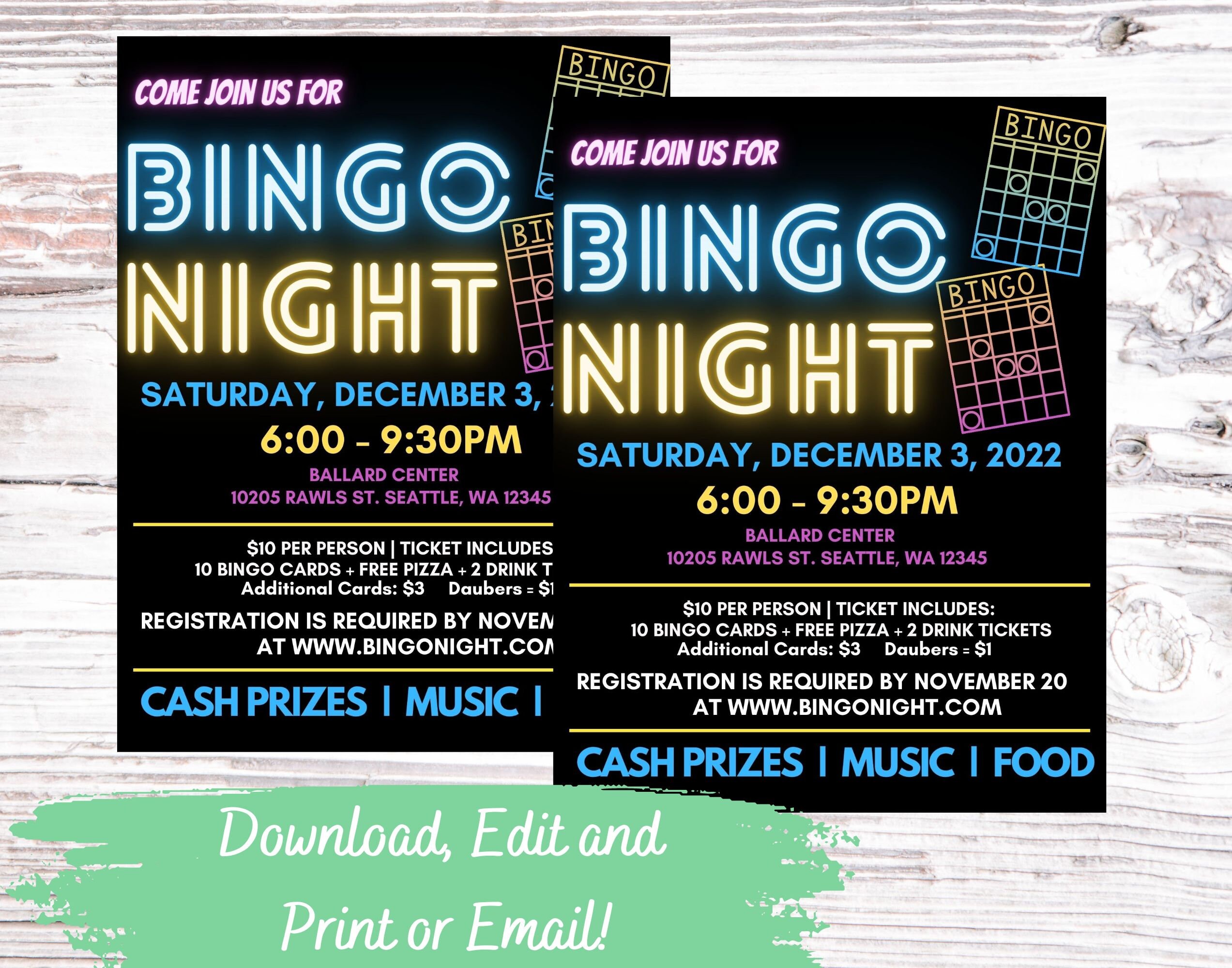 Editable and Printable Bingo Night Event Invitation Flyer Template ...