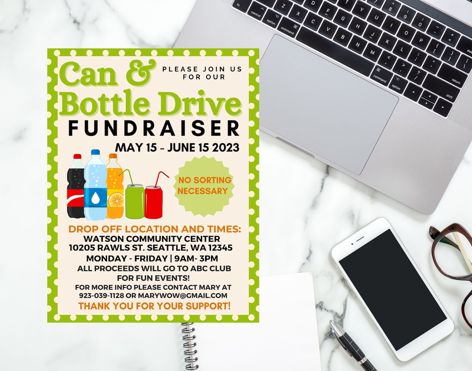 EDITABLE and Printable Can and Bottle Drive Fundraiser Flyer Template ...