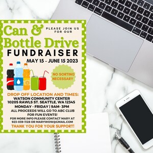 EDITABLE and Printable Can and Bottle Drive Fundraiser Flyer Template ...