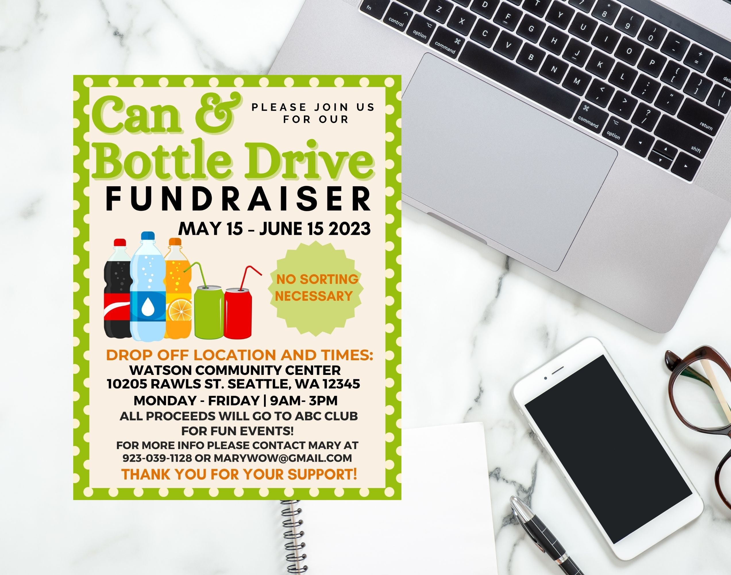 EDITABLE and Printable Can and Bottle Drive Fundraiser Flyer Template ...