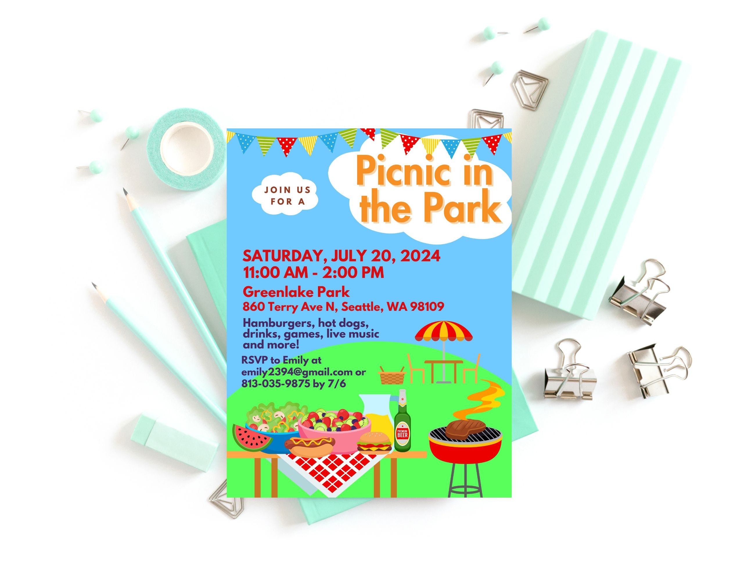 Summer Picnic in the Park Event Flyer Template, Editable and Printable ...