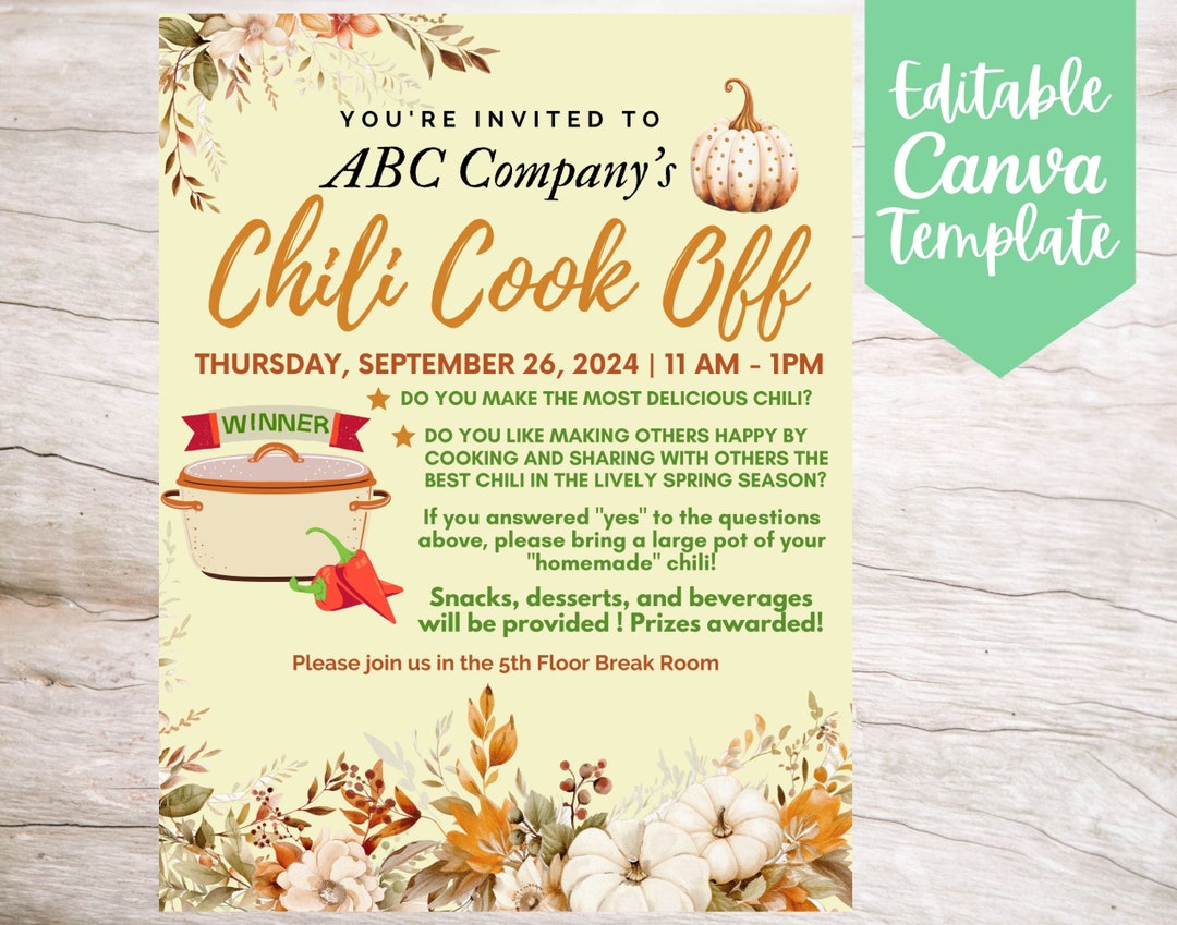 Fall Chili Cook off With Pumpkins Invitation Flyer Template, Editable ...