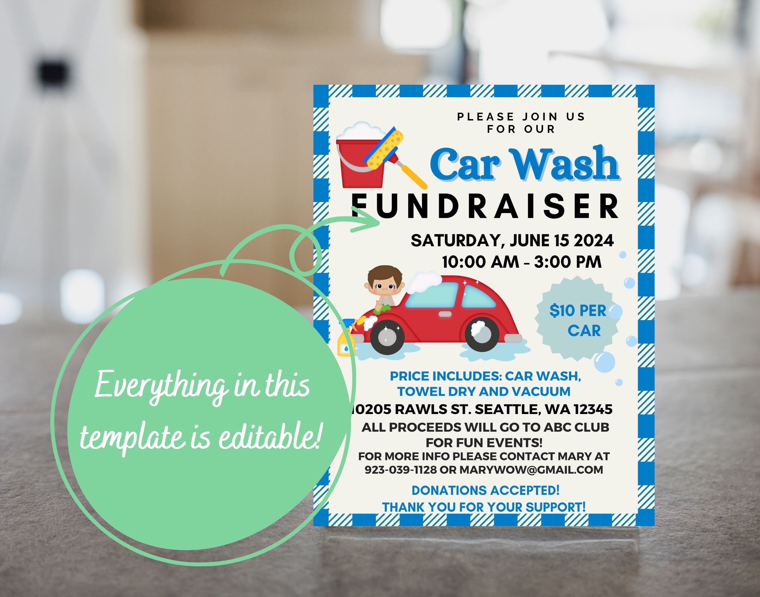 Car Wash Fundraiser Flyer Template, Editable and Printable Instant ...
