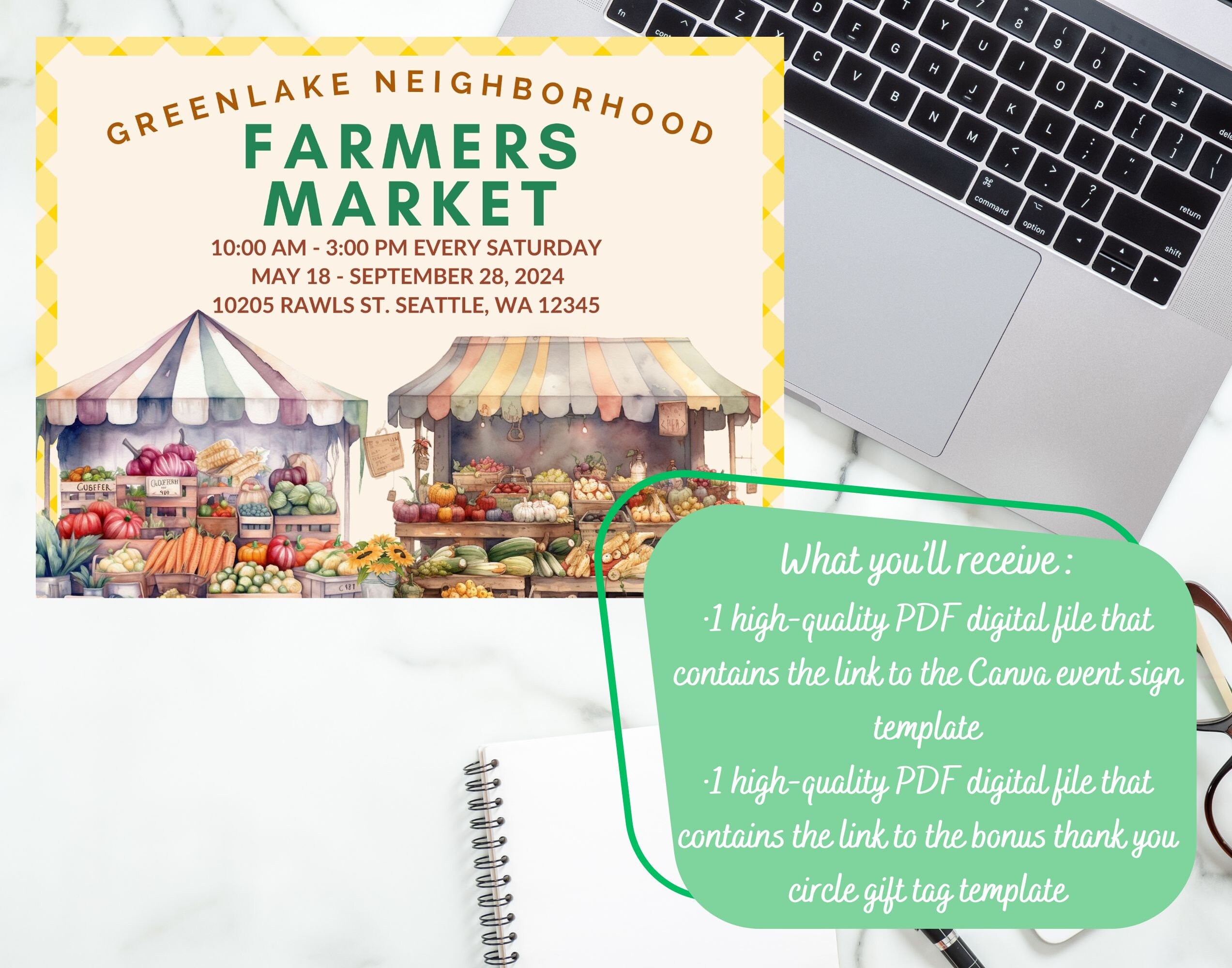 Farmers Market Event Sign Template, Editable and Printable Instant ...