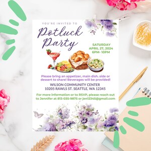 Spring Potluck Party Event Flyer and Sign up Sheet Template Bundle ...